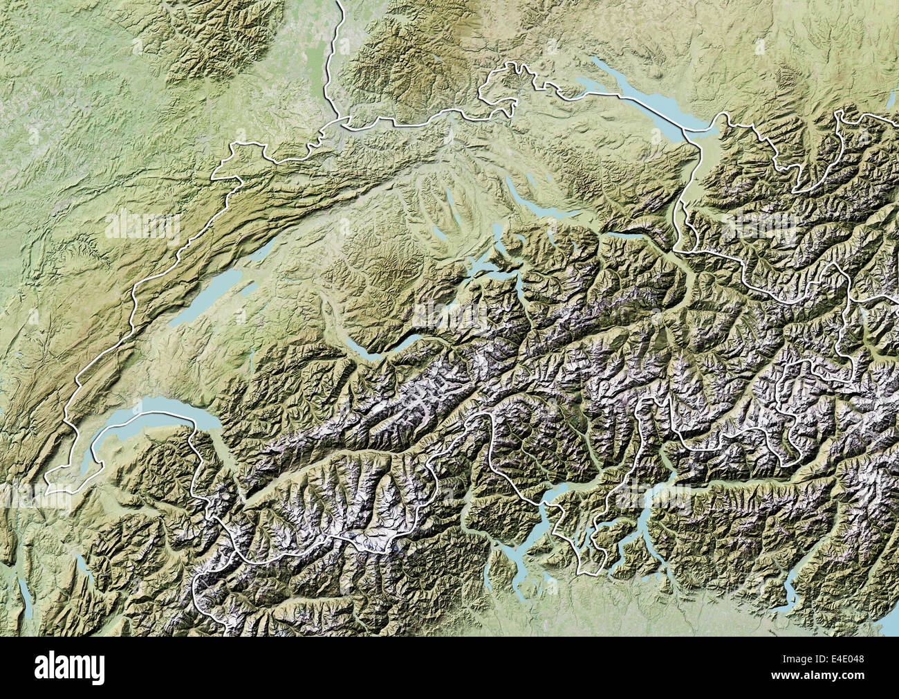 Switzerland, Relief Map with Border Stock Photo - Alamy