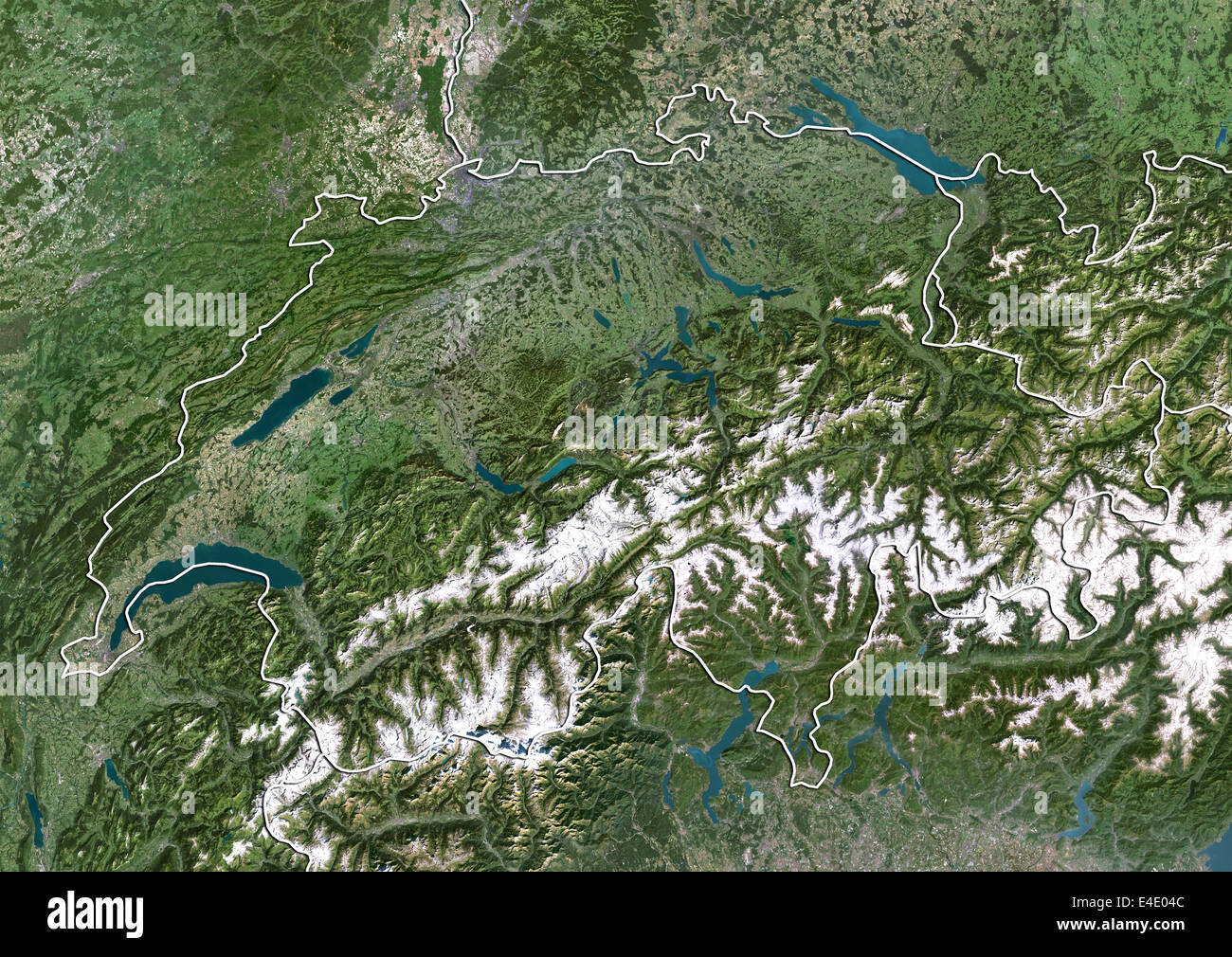 Switzerland, True Colour Satellite Image With Border Stock Photo - Alamy
