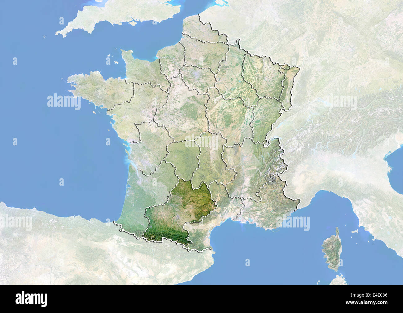 France and the Region of Midi-Pyrenees, Satellite Image With Bump ...
