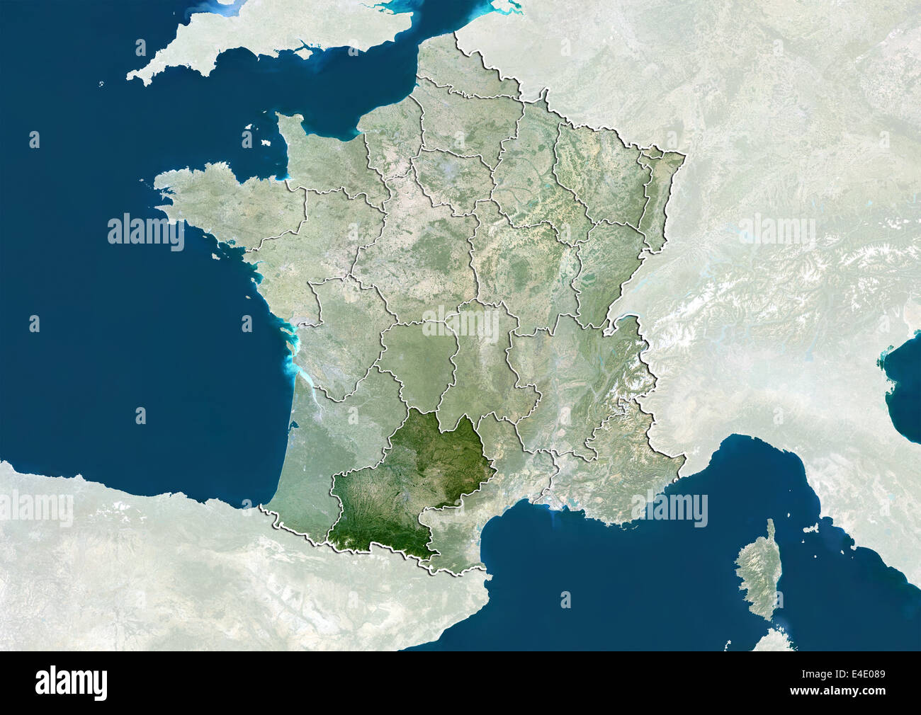 France and the Region of Midi-Pyrenees, True Colour Satellite Image ...