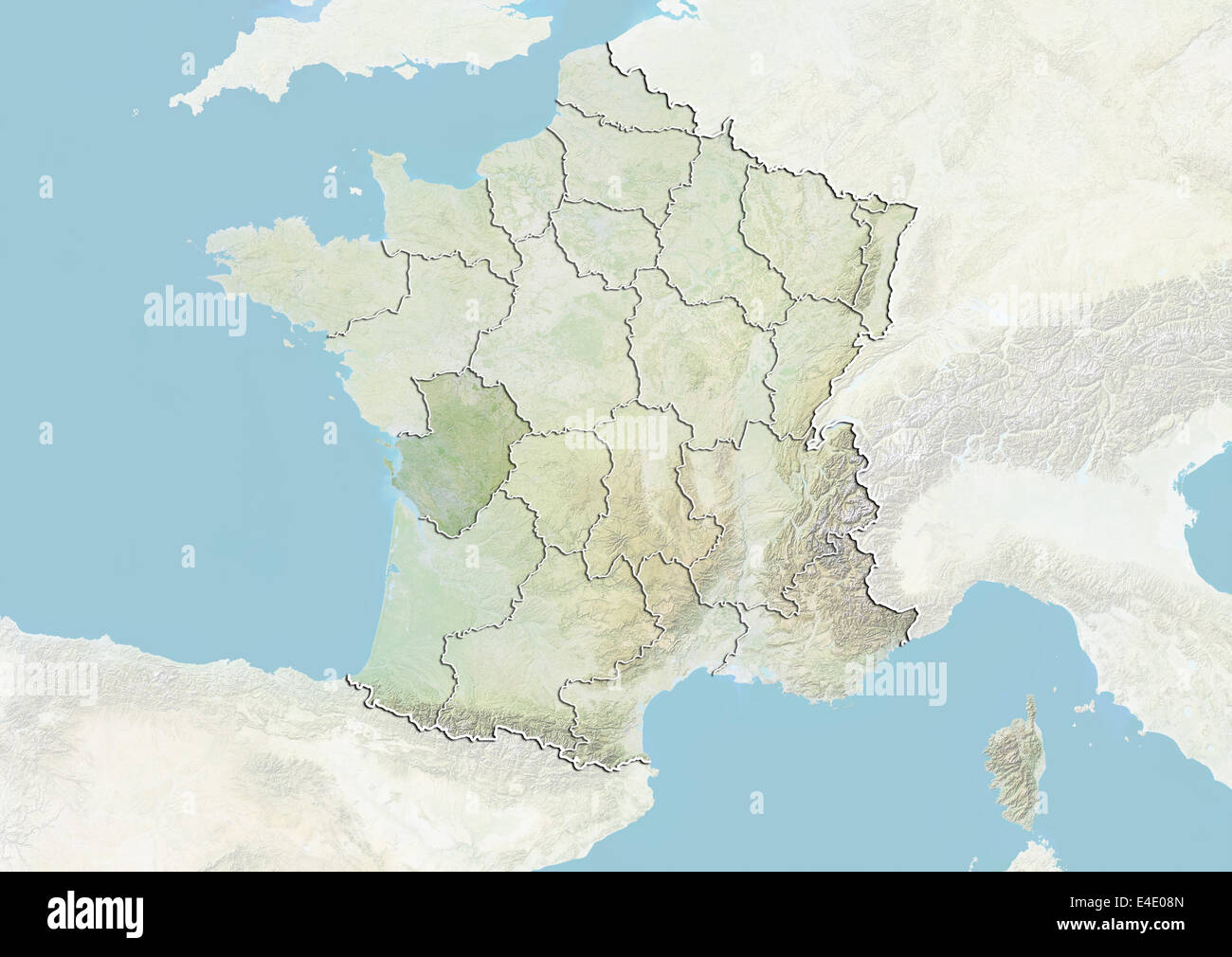 France and the Region of Poitou-Charentes, Relief Map Stock Photo - Alamy