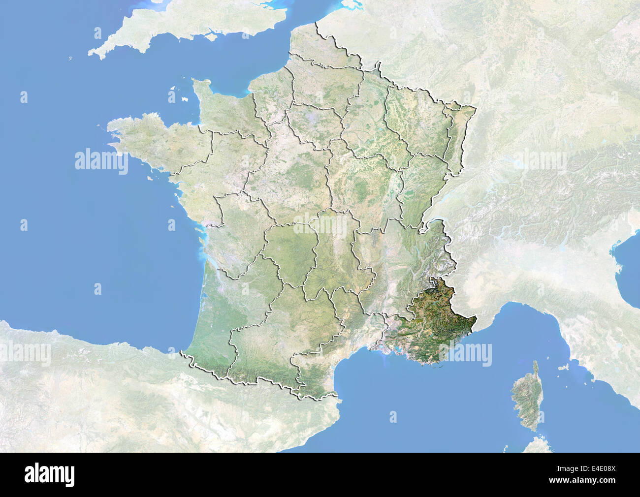 France and the Region of Provence-Alpes-Cote d'Azur, Satellite Image ...
