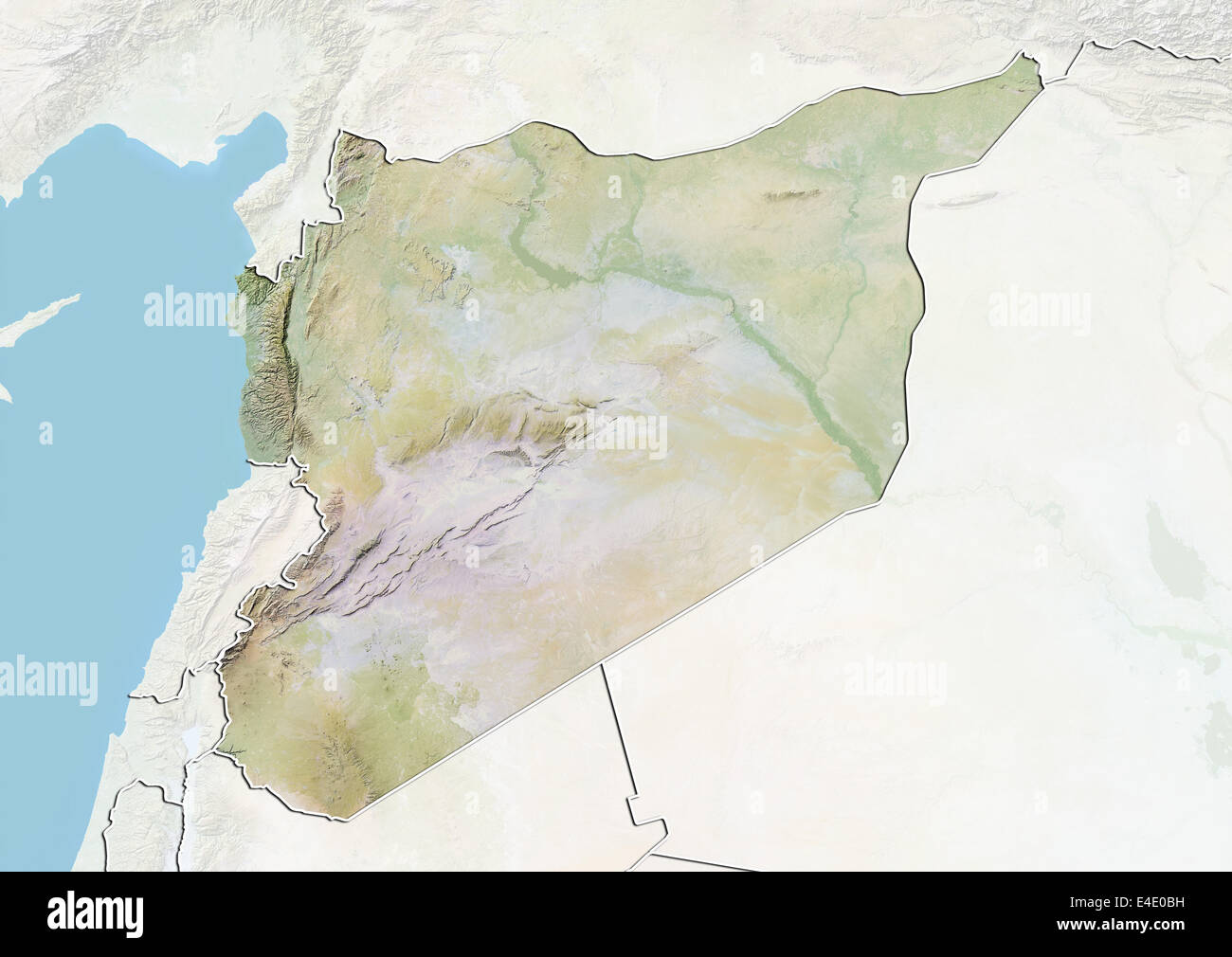 Syria, Relief Map with Border and Mask Stock Photo - Alamy