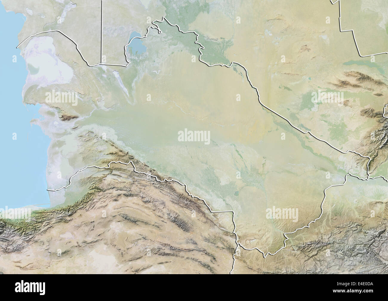 Turkmenistan, Relief Map with Border Stock Photo - Alamy