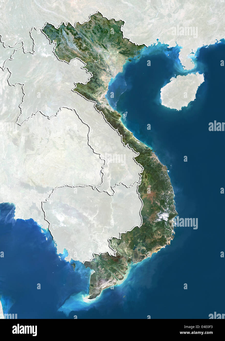 Vietnam, True Colour Satellite Image With Border and Mask Stock Photo ...