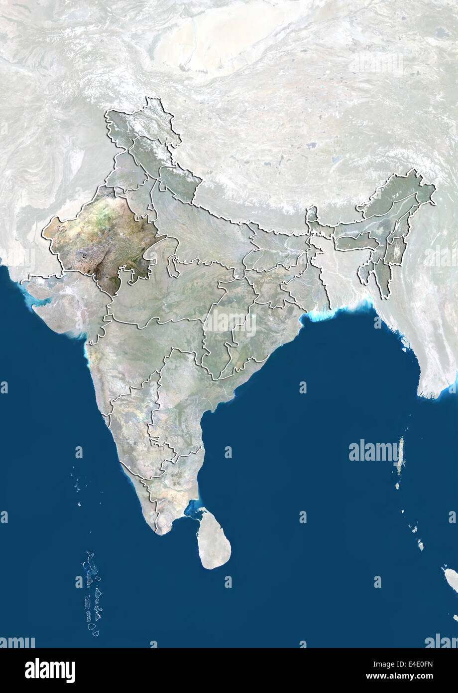 India and the State of Rajasthan, True Colour Satellite Image Stock ...