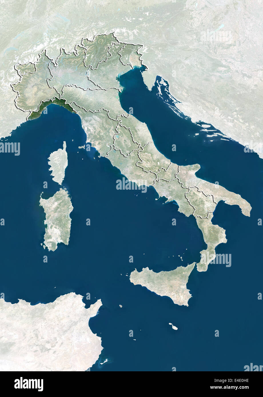 Italy and the Region of Liguria, True Colour Satellite Image Stock ...