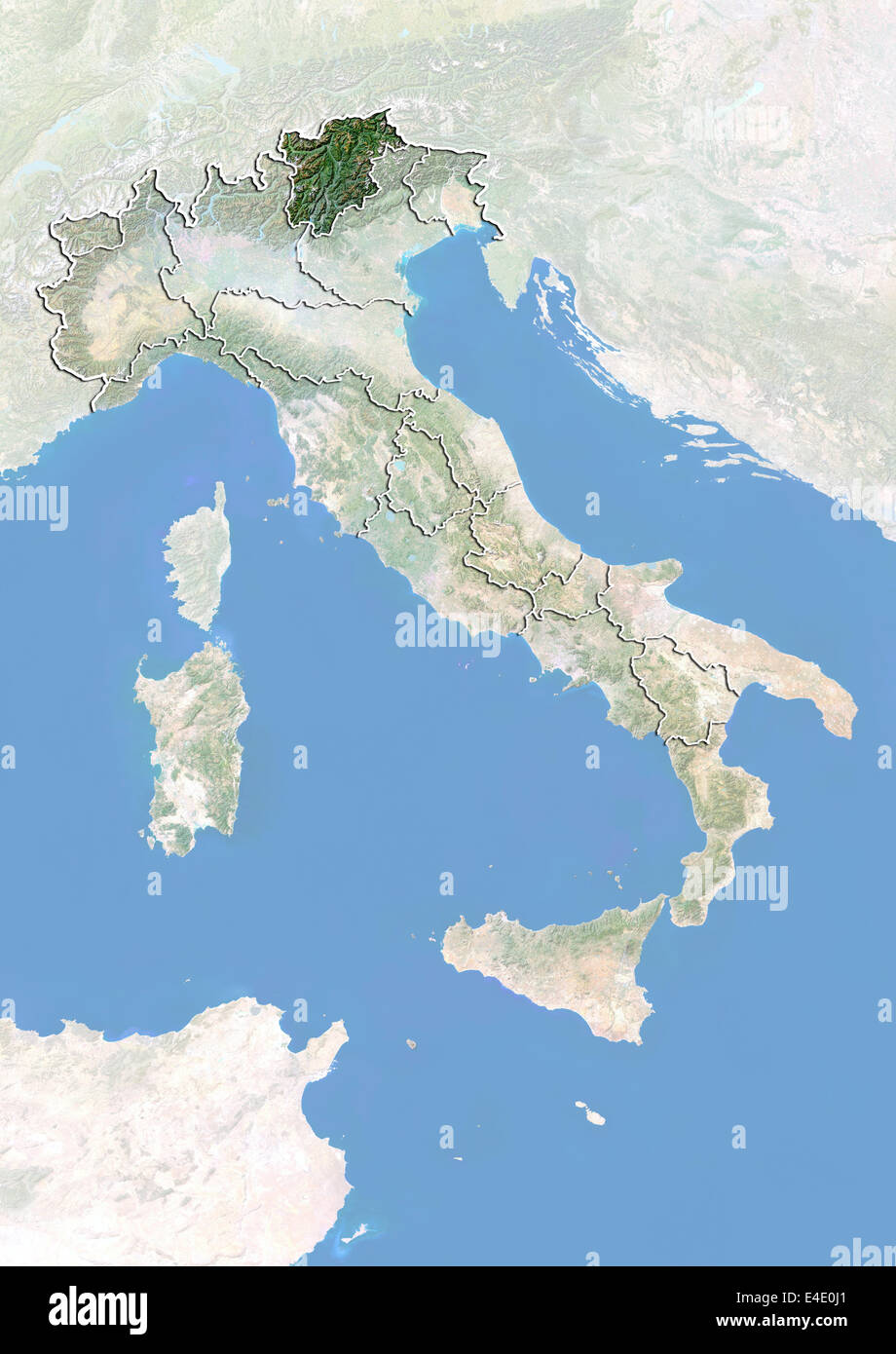 Italy and the Region of Trentino-Alto Adige, Satellite Image With Bump ...
