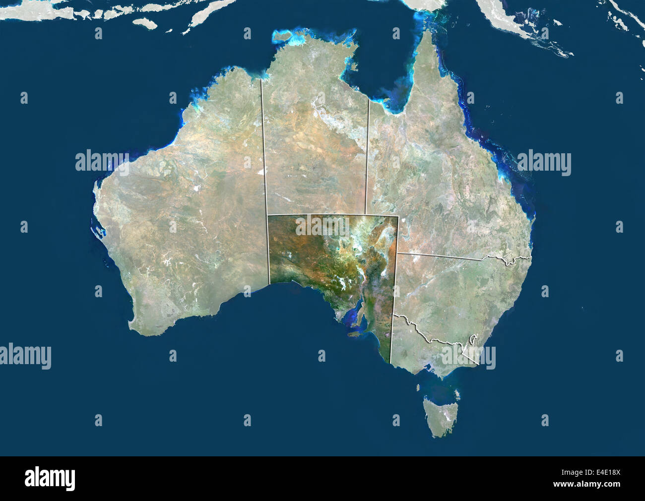 Australia and the State of South Australia, True Colour Satellite Image ...