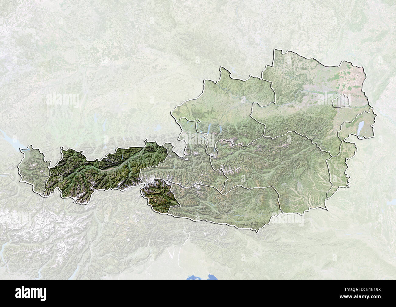Austria and the State of Tyrol, Satellite Image With Bump Effect Stock ...