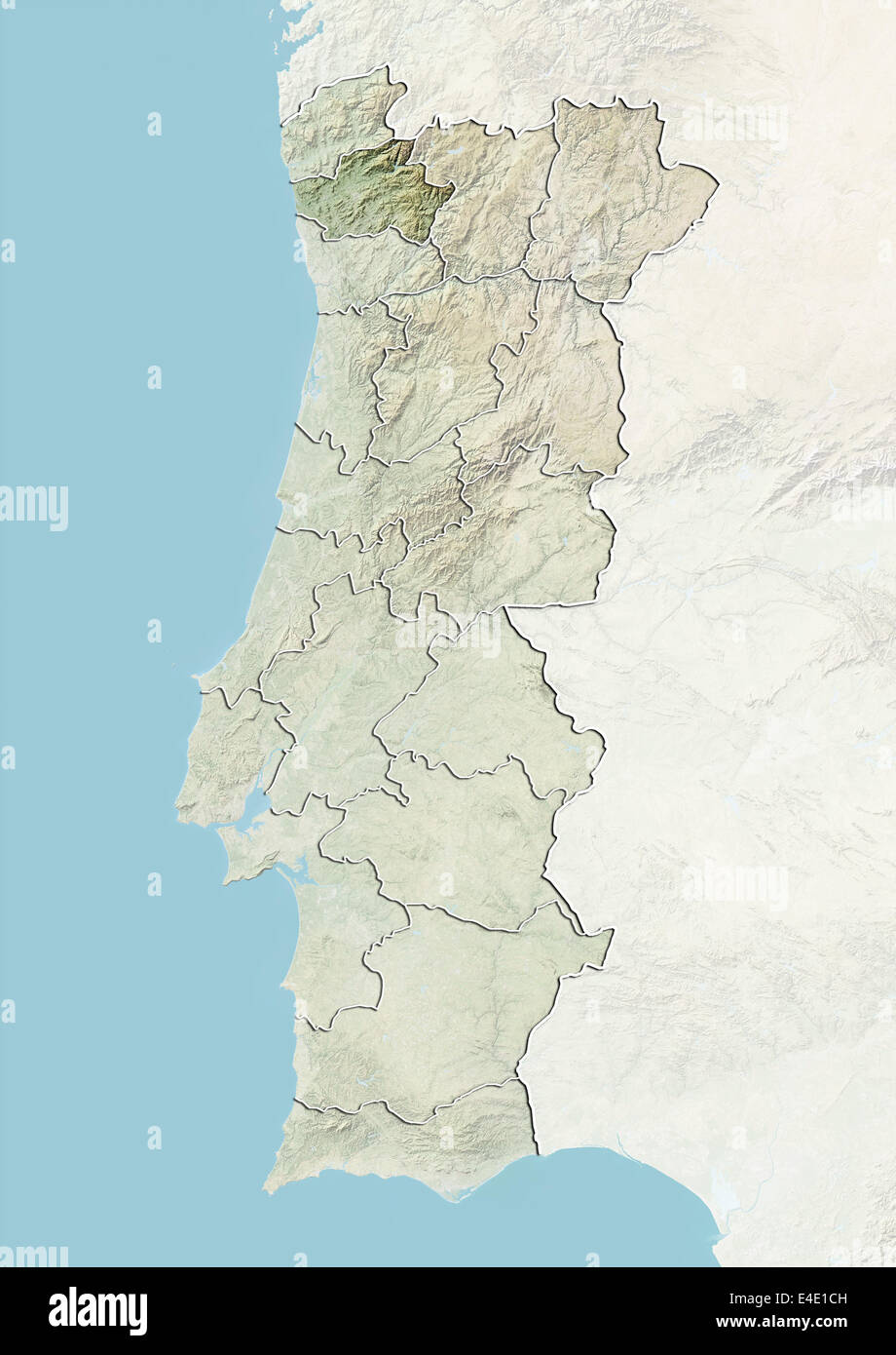 Portugal and the District of Braga, Relief Map Stock Photo - Alamy