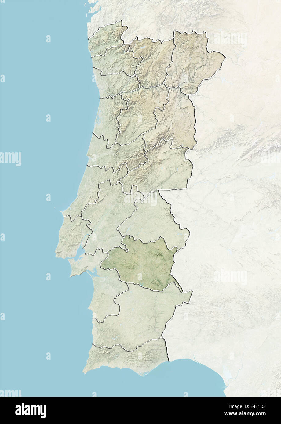 Portugal and the District of Evora, Relief Map Stock Photo - Alamy