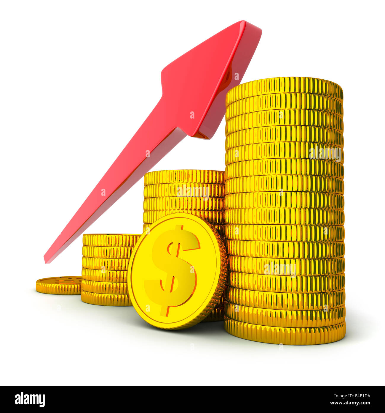 coins and arrow up (done in 3d, white background Stock Photo - Alamy