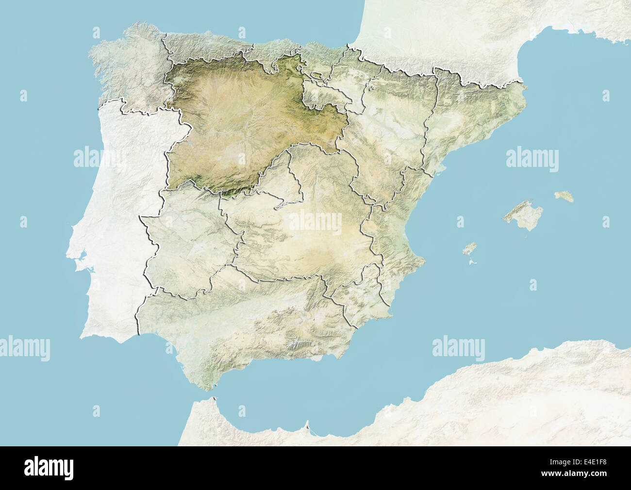 Spain and the Region of Castile and Leon, Relief Map Stock Photo - Alamy
