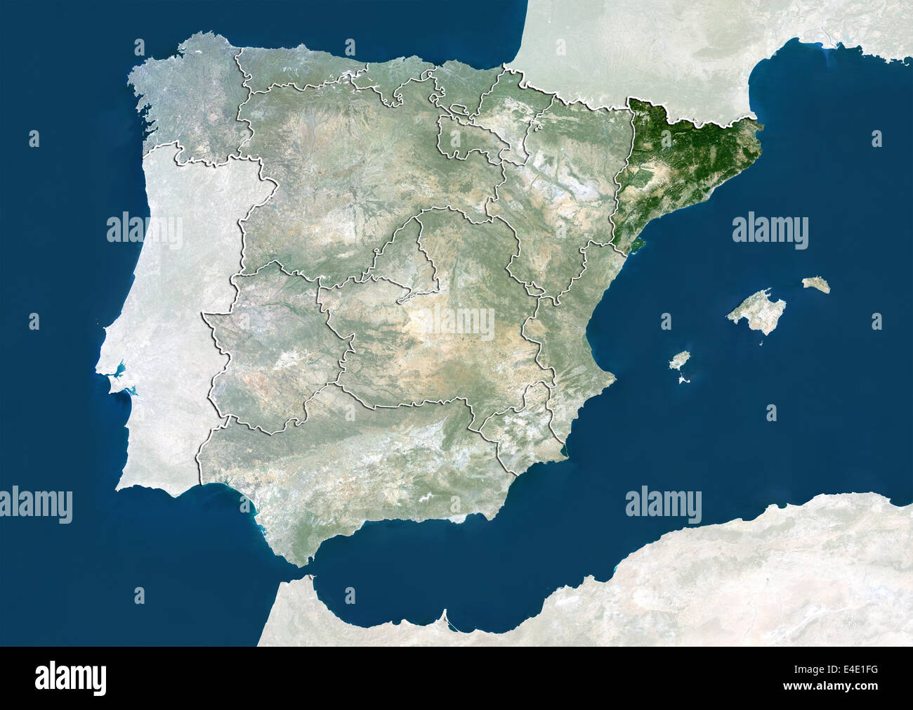 Spain and the Region of Catalonia, True Colour Satellite Image Stock ...
