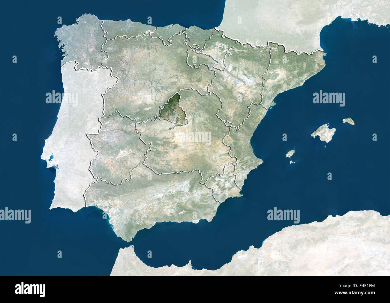 Spain and the Region of Madrid, True Colour Satellite Image Stock Photo ...