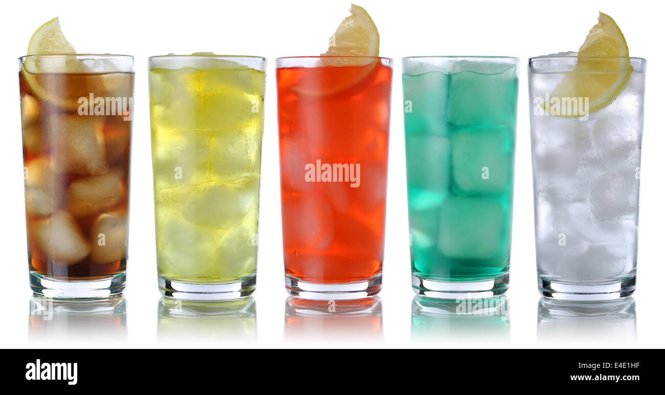 Soda drinks with cola and lemonade, isolated on a white background ...