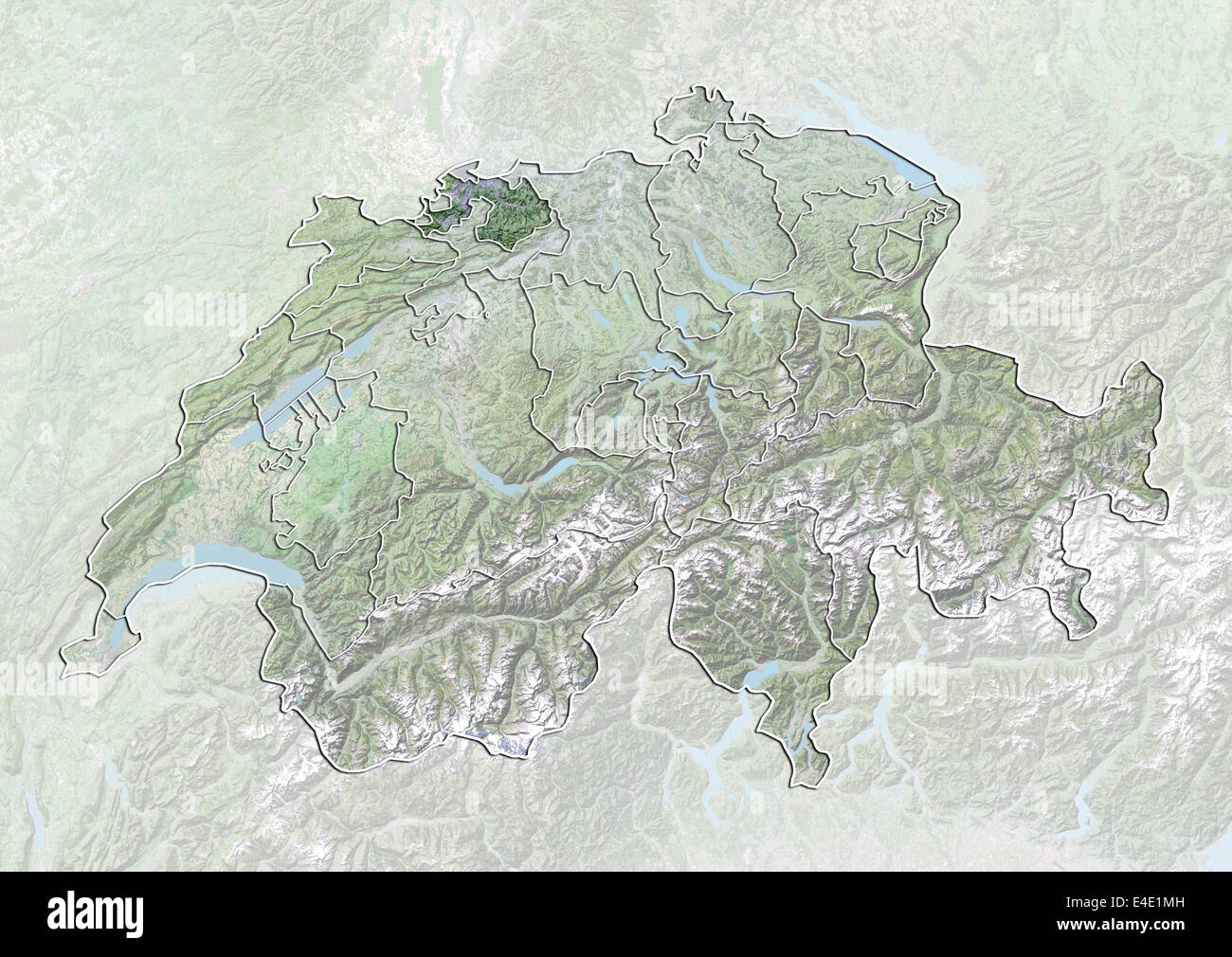 Switzerland and the Canton of Basel Country, Satellite Image With Bump ...