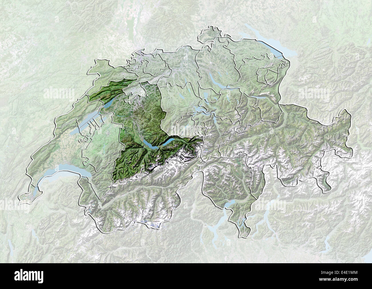 Switzerland and the Canton of Bern, Satellite Image With Bump Effect ...