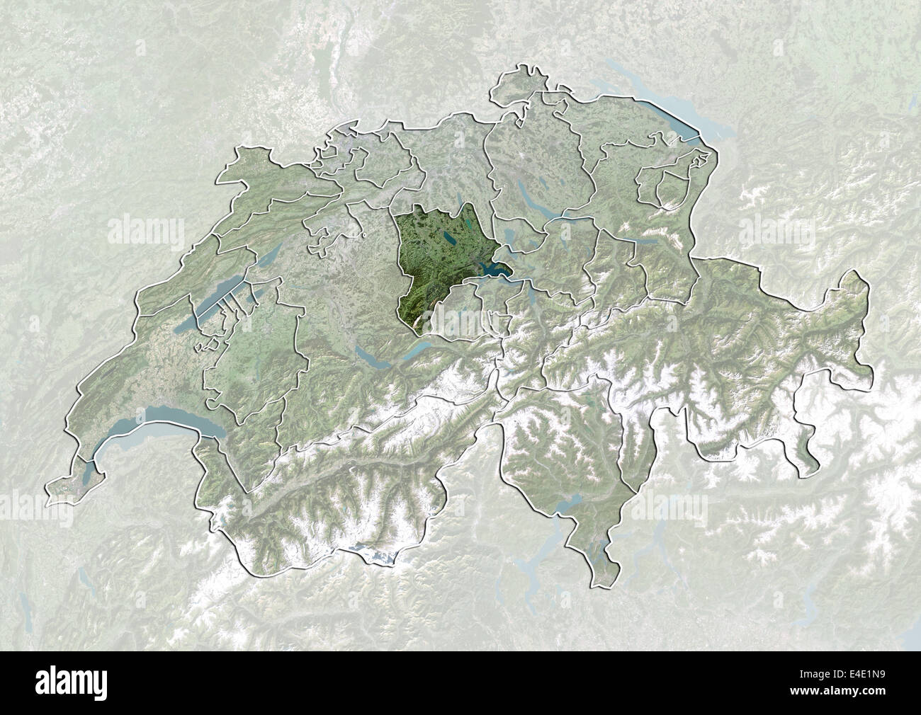 Switzerland and the Canton of Lucerne, True Colour Satellite Image ...