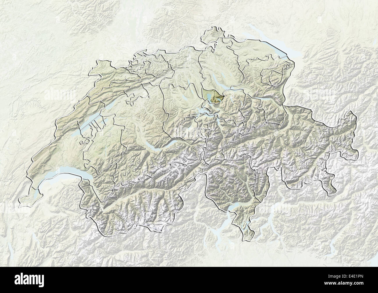 Switzerland and the Canton of Zug, Relief Map Stock Photo - Alamy
