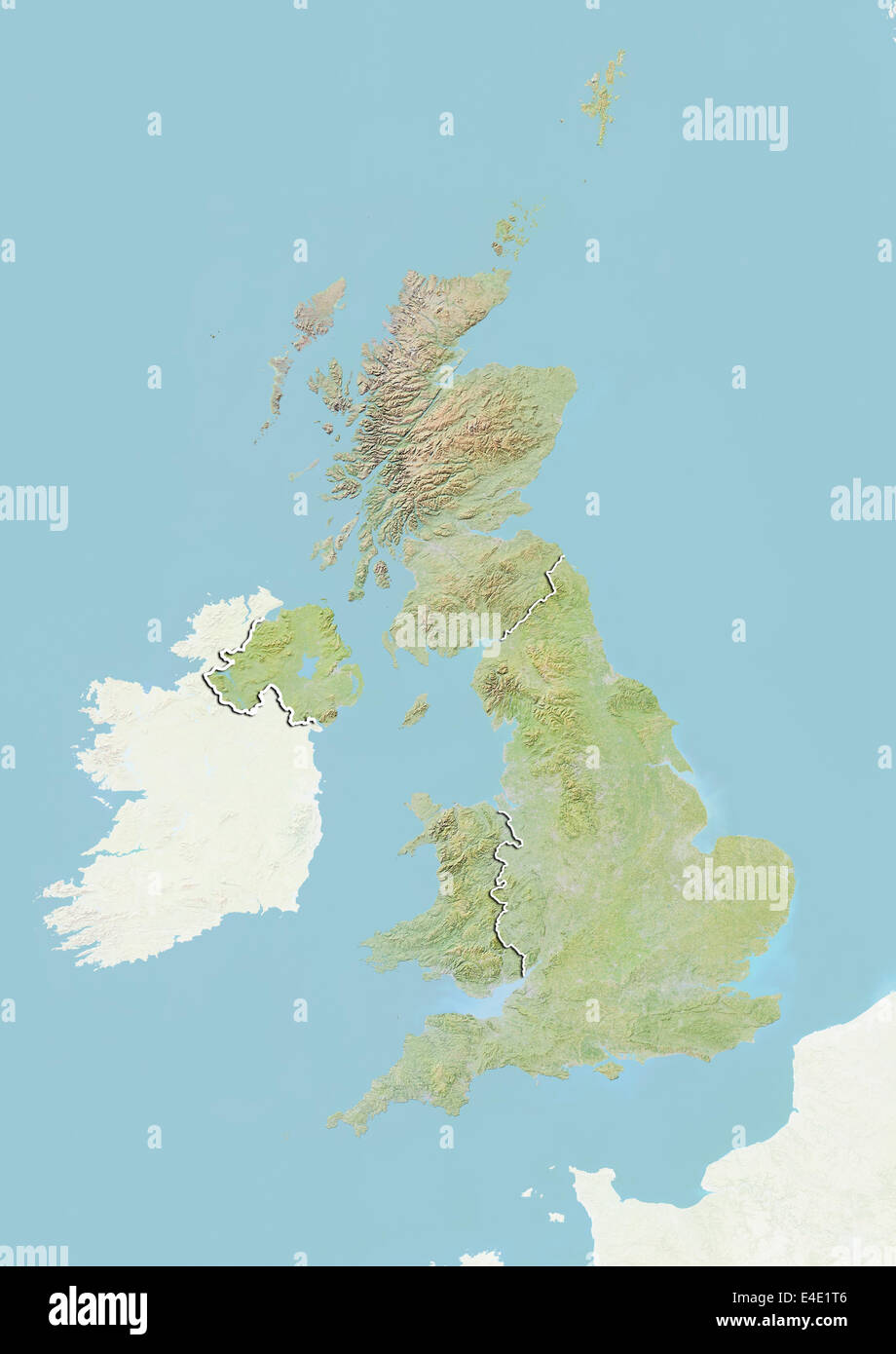 United Kingdom, Relief Map With Country Boundaries Stock Photo - Alamy