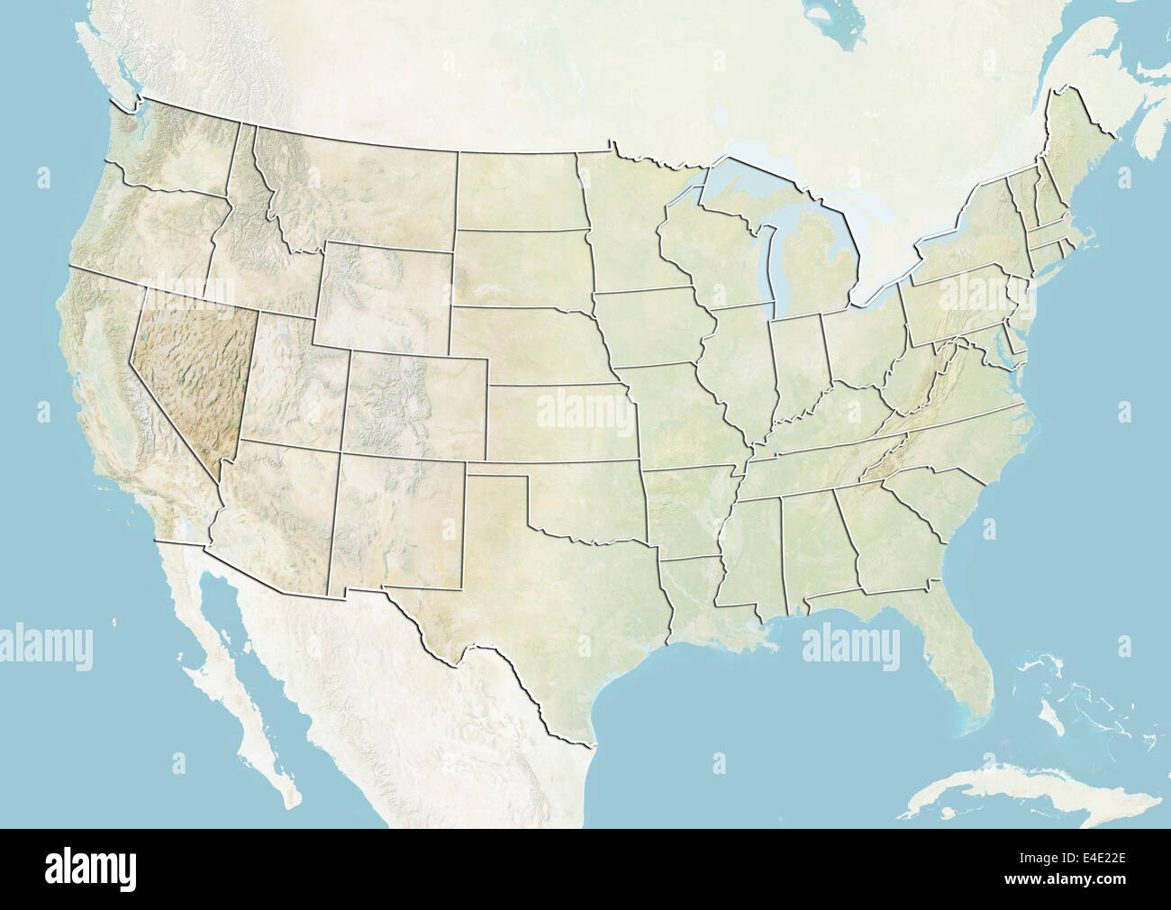 United States and the State of Nevada, Relief Map Stock Photo - Alamy