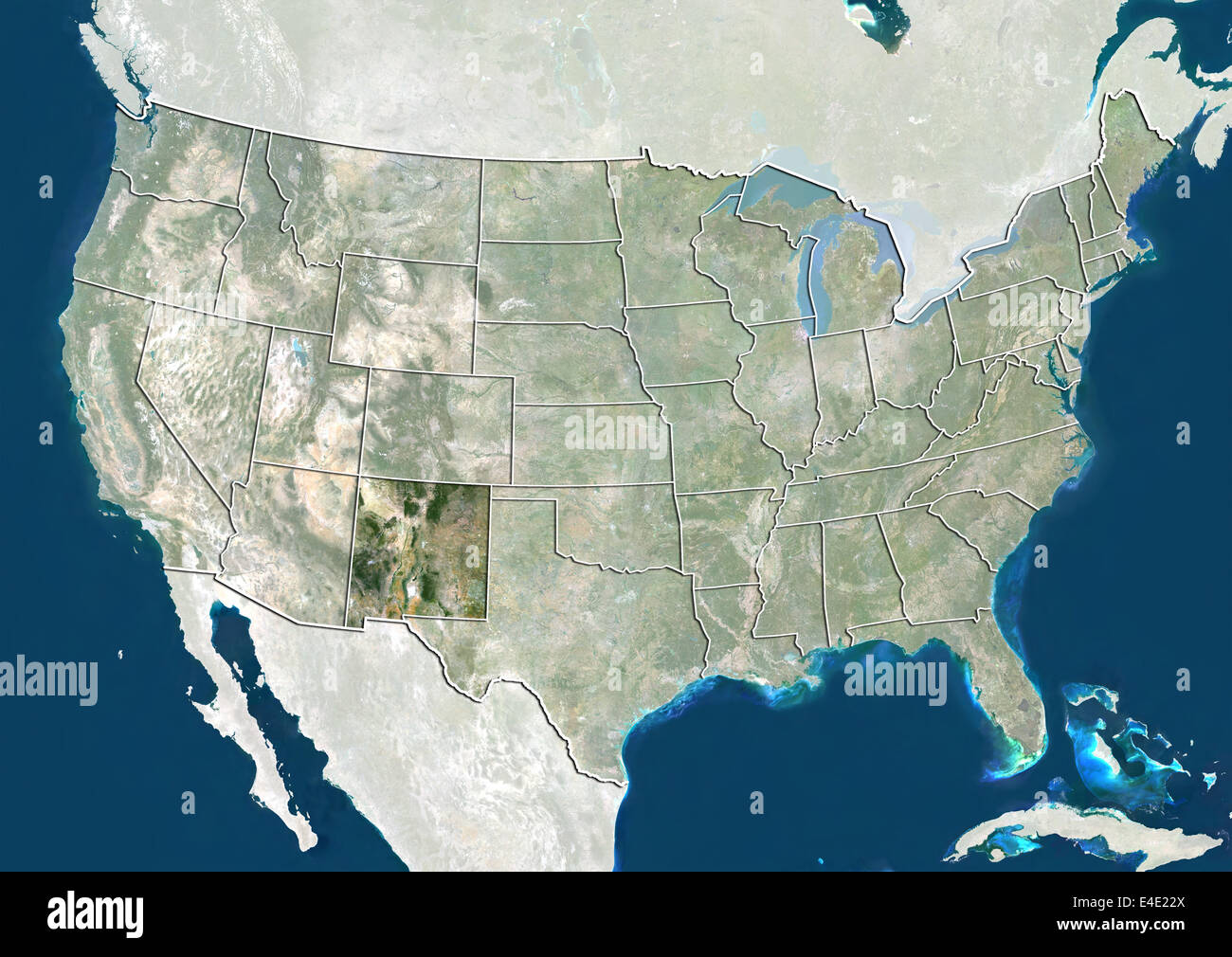 United States and the State of New Mexico, True Colour Satellite Image ...