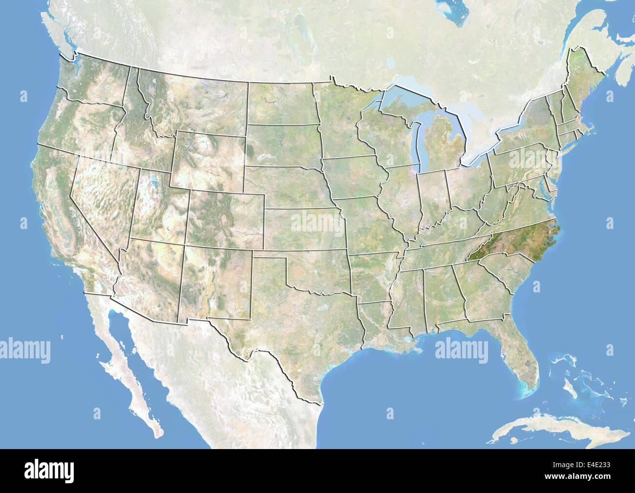 United States and the State of North Carolina, Satellite Image With ...