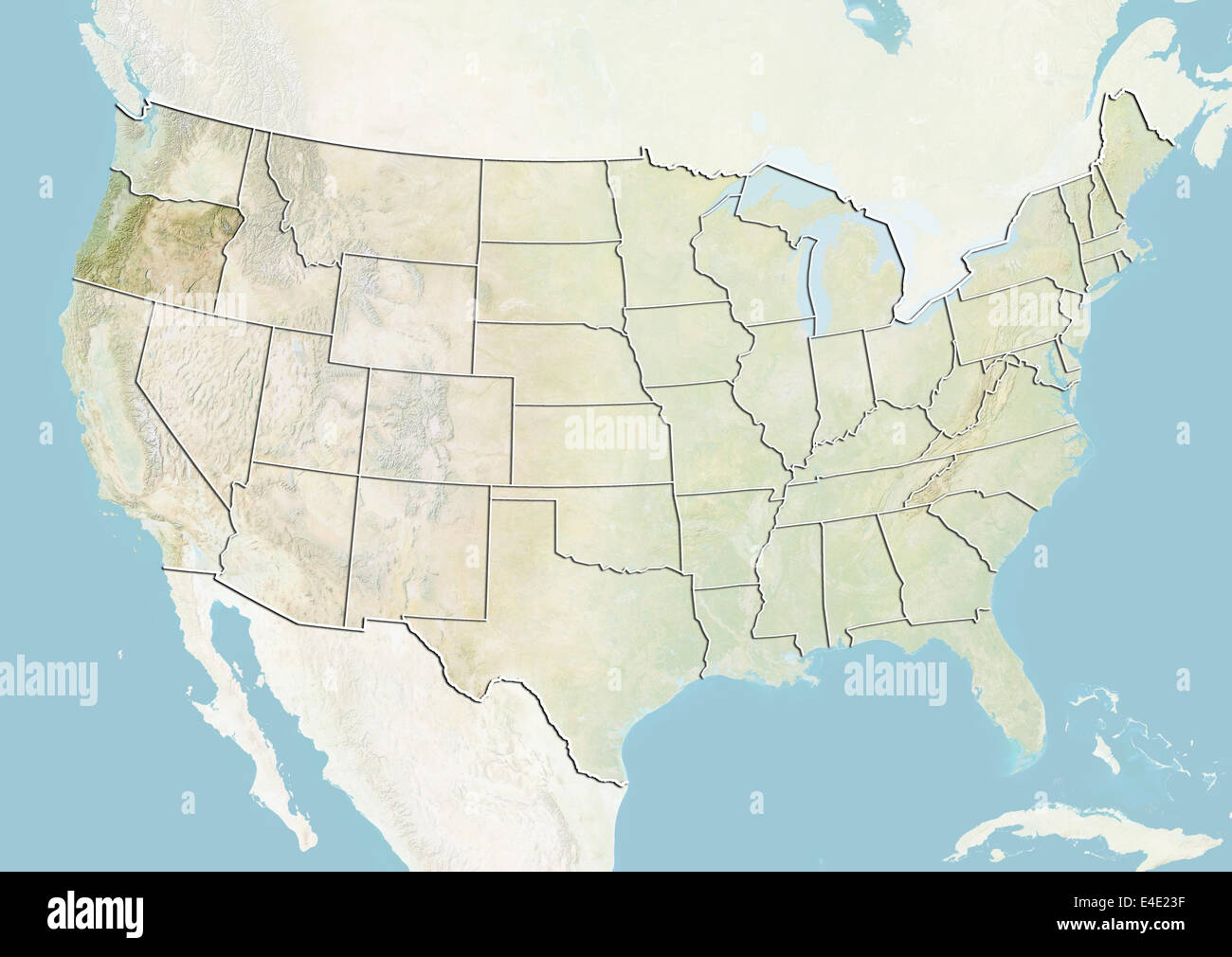 United States and the State of Oregon, Relief Map Stock Photo - Alamy
