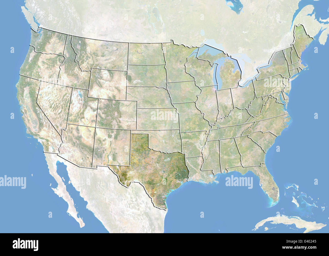 United States and the State of Texas, Satellite Image With Bump Effect ...