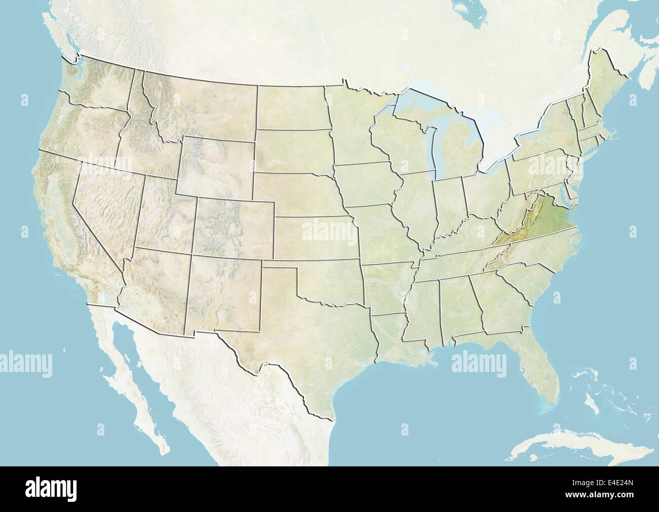 United States and the State of Virginia, Relief Map Stock Photo - Alamy
