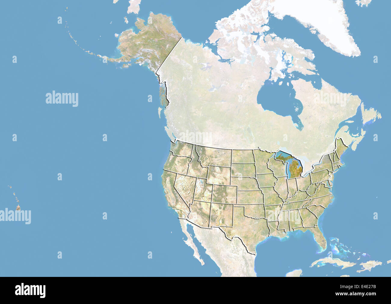 United States and the State of Michigan, Satellite Image With Bump ...