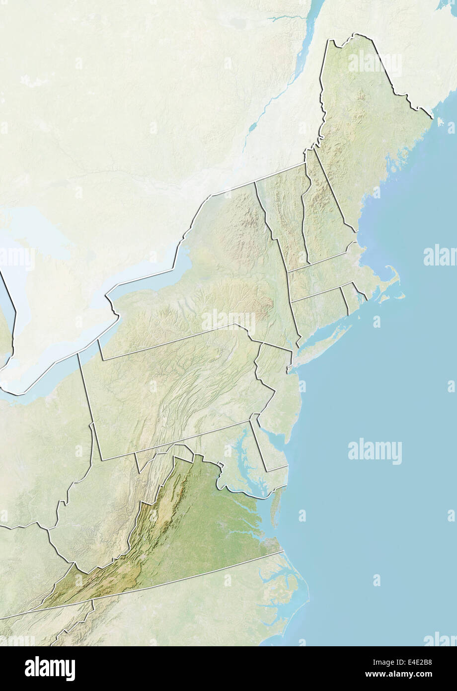 State of Virginia and Northeastern United States, Relief Map Stock ...