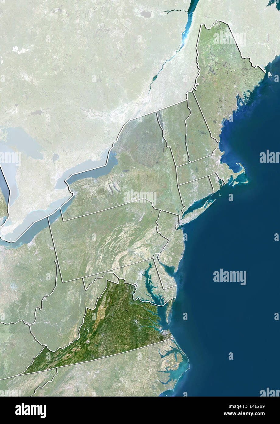State of Virginia and Northeastern United States. True Colour Satellite ...