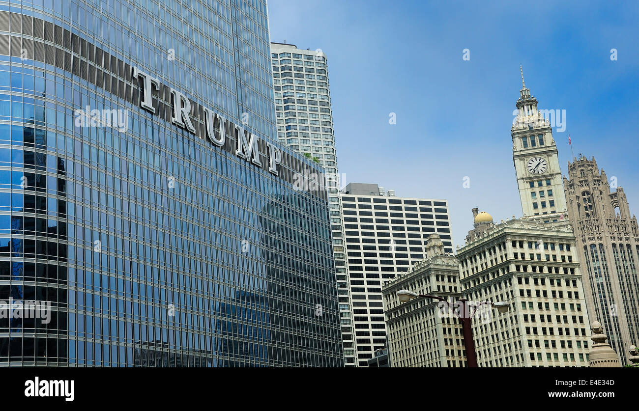 Trump Tower compared to the historic Wrigley Building in Chicago Stock ...