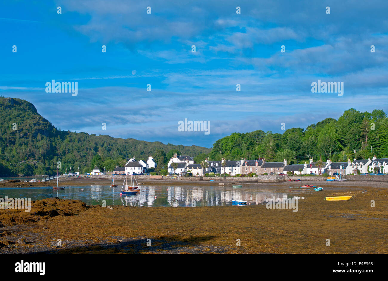 Plockton village and harbour at low tide, Loch Carron, Wester Ross ...