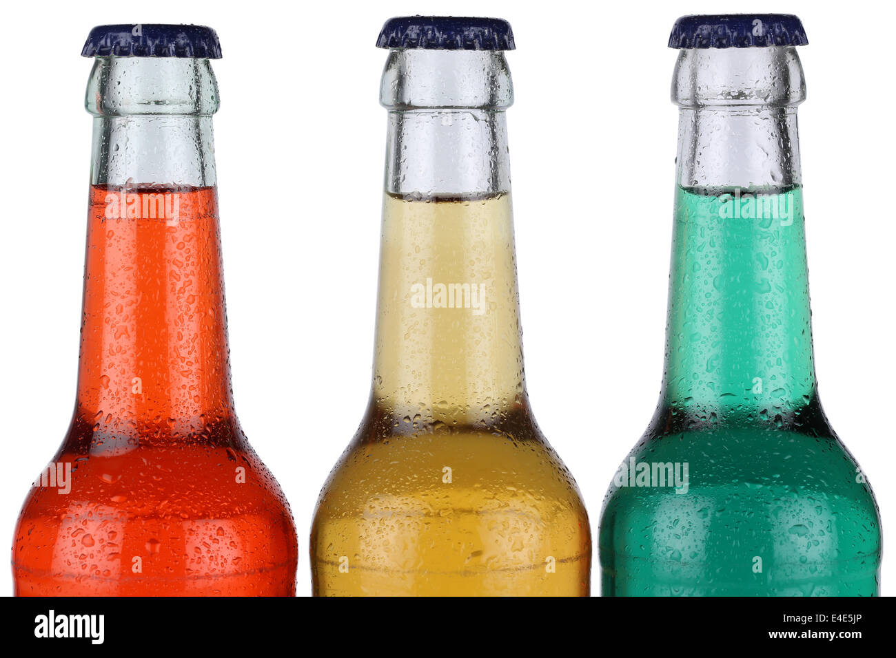 Colorful soda drinks, lemonade in bottles, isolated on a white ...