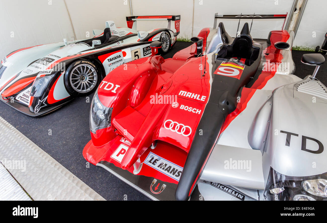 Audi R8 and Audi R15 TDI Plus Le Mans racers in the paddock, 2014 ...