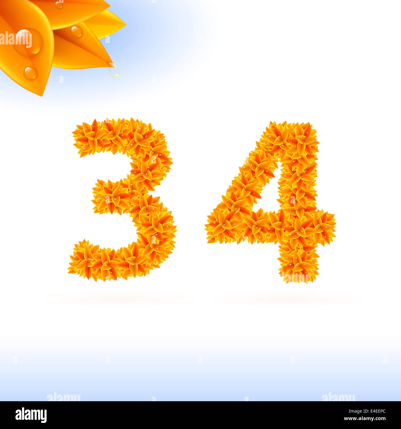 Sans serif font with autumn leaf decoration on white background. 3 and ...