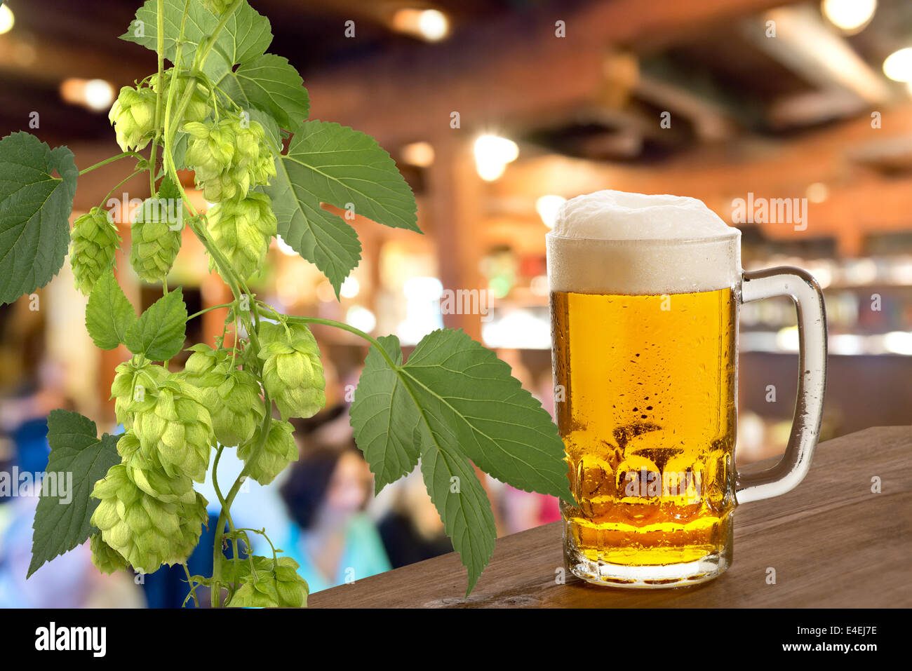 beer glass and hops in the pub Stock Photo - Alamy