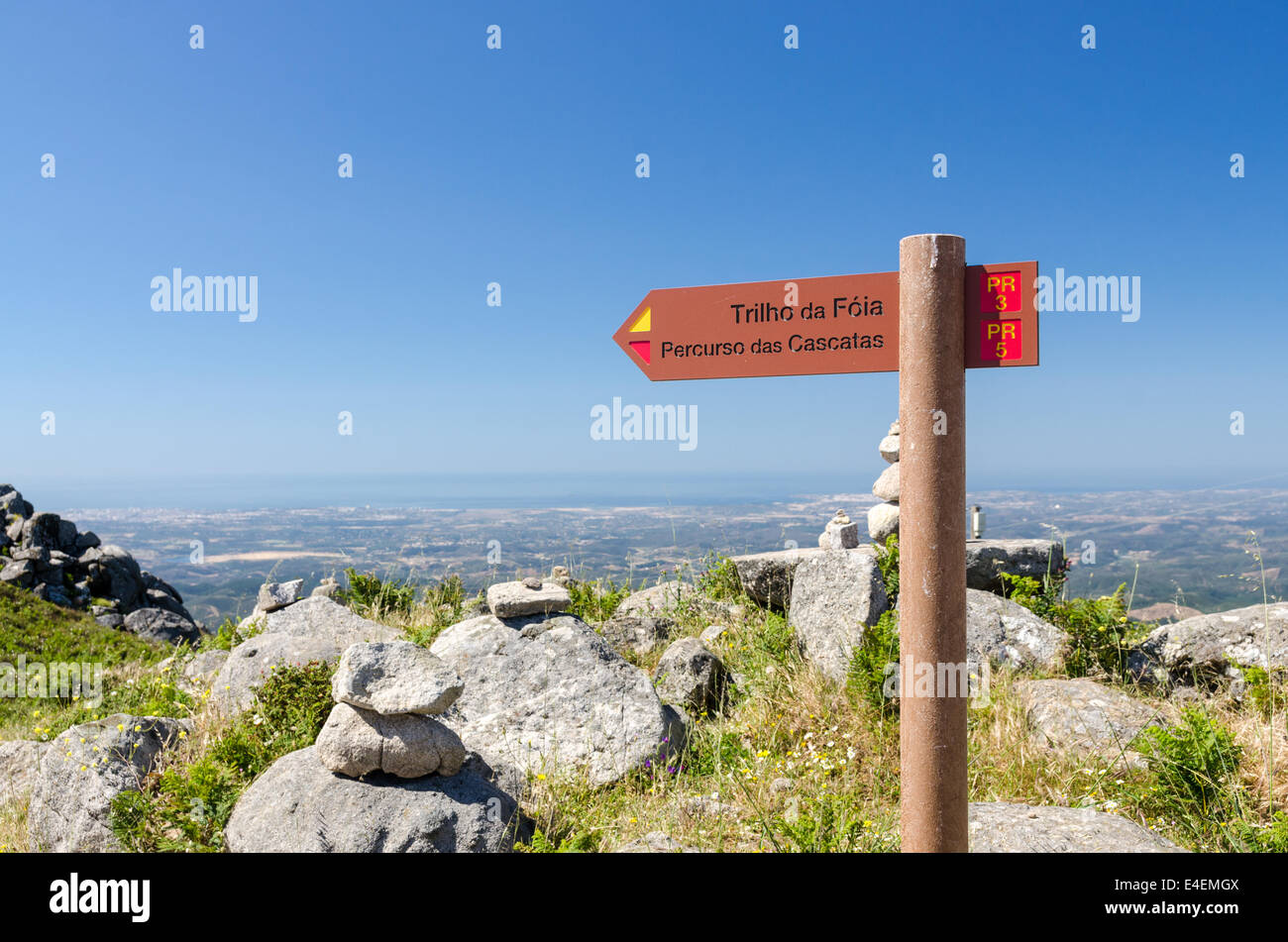 Sign for visitors and walkers at Foia, the highest point in the Algarve ...