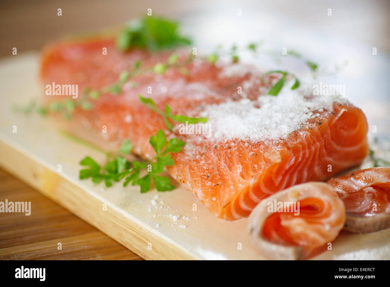 salted salmon with salt Stock Photo - Alamy