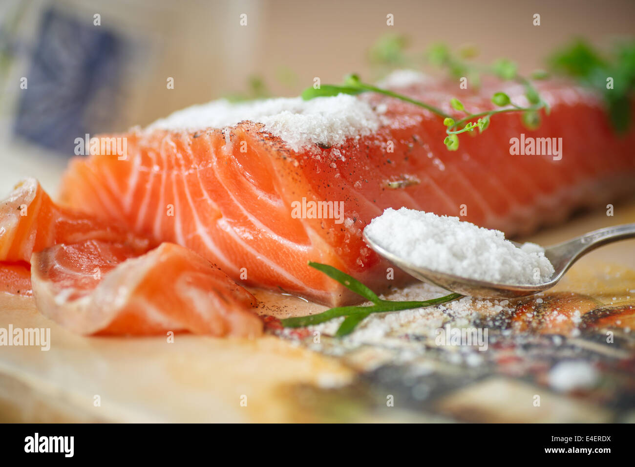 salted salmon with salt Stock Photo - Alamy