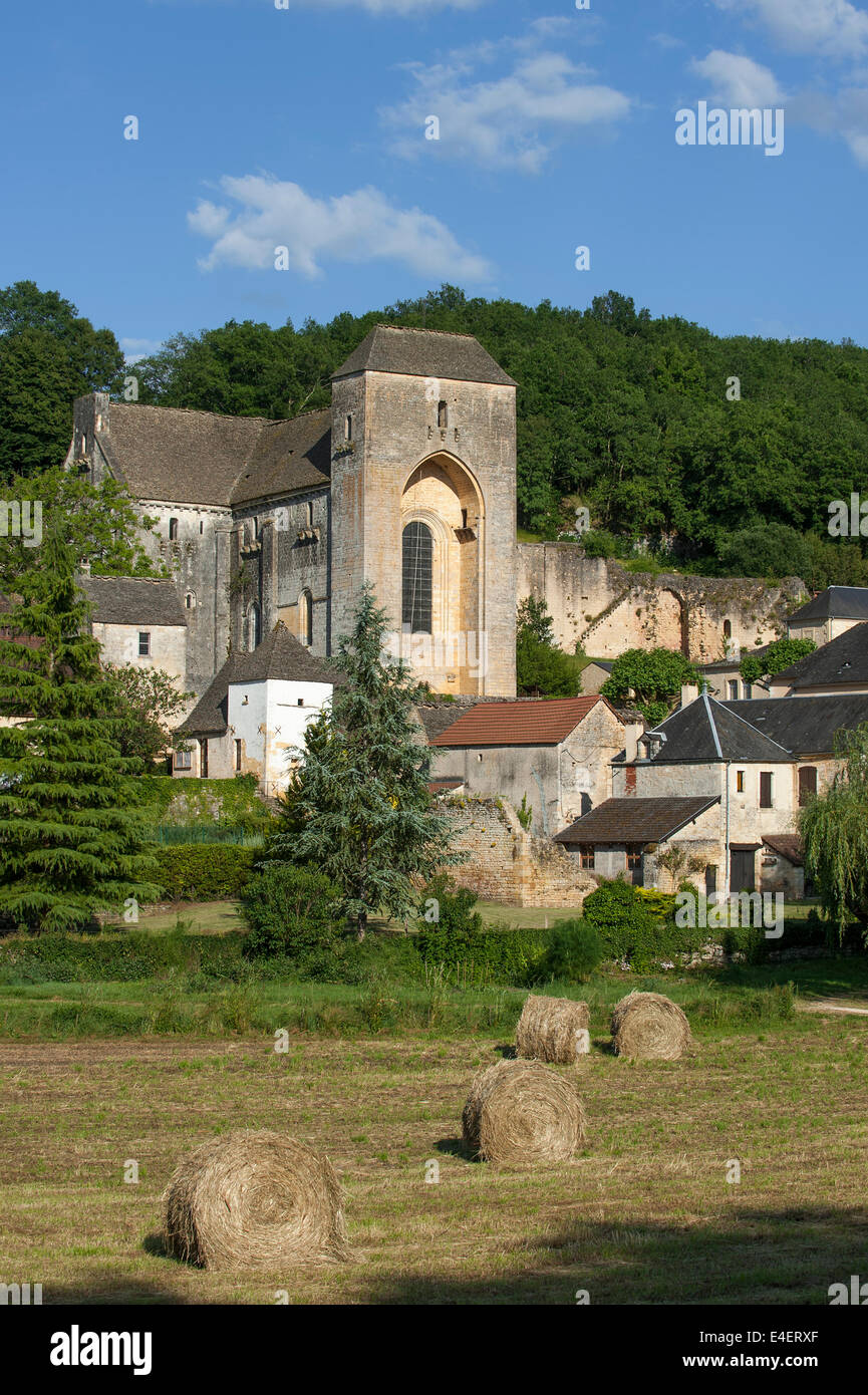 The medieval village Saint-Amand-de-Coly with its fortified Romanesque ...