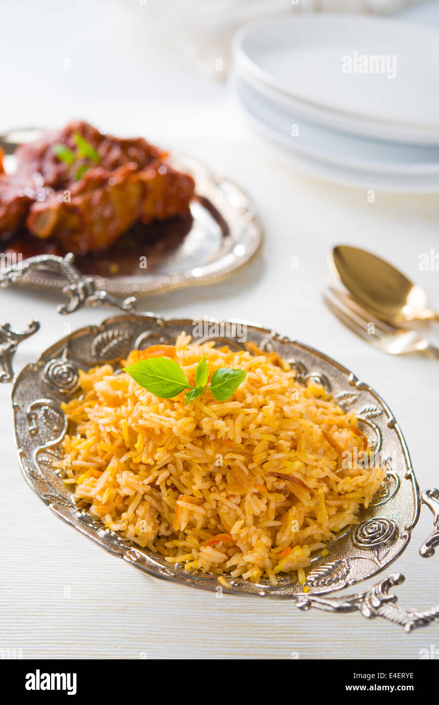 chicken biryani with decorations Stock Photo - Alamy