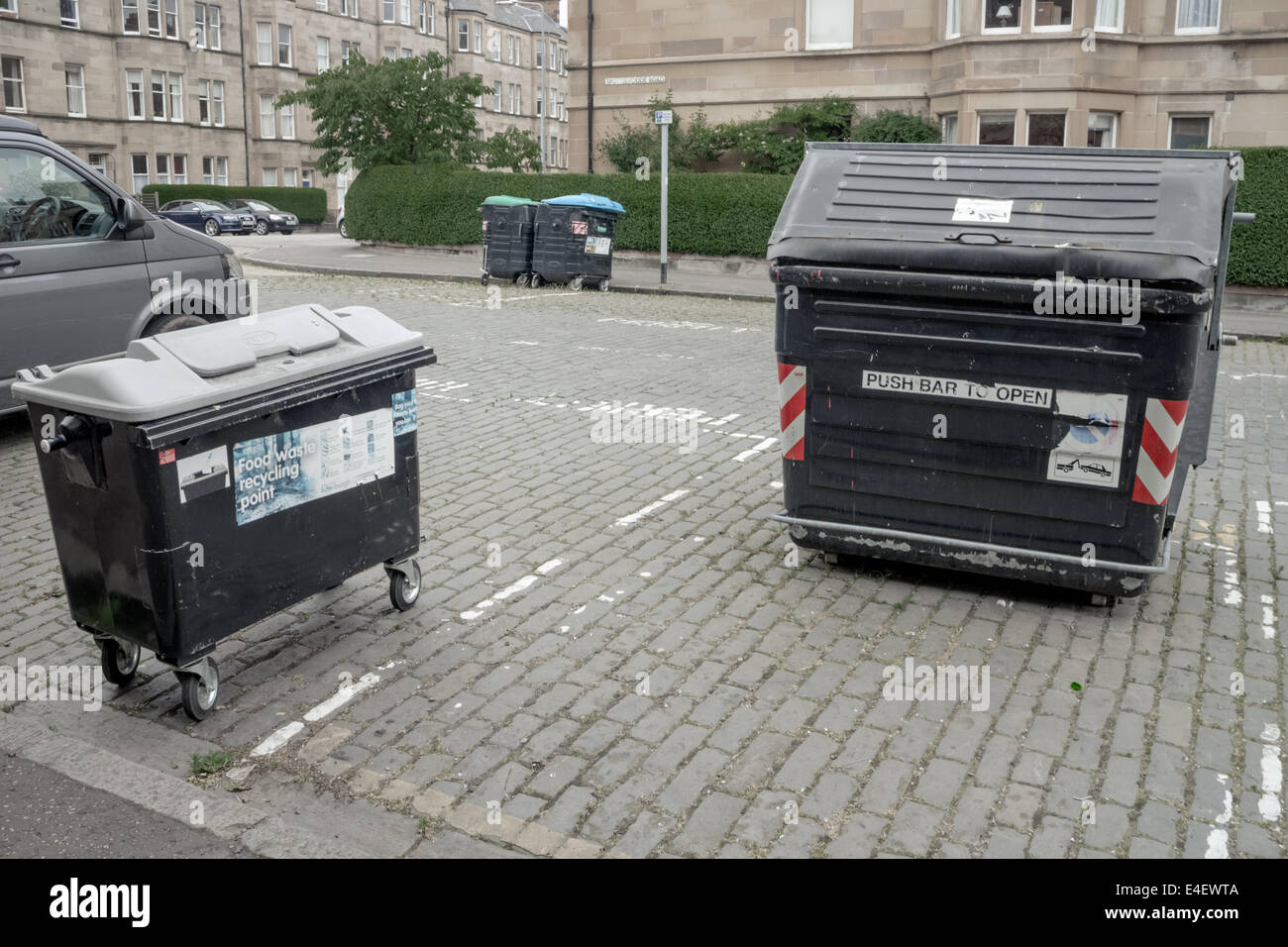 Large bins in a street in Edinburgh's Marchmont area Stock Photo - Alamy