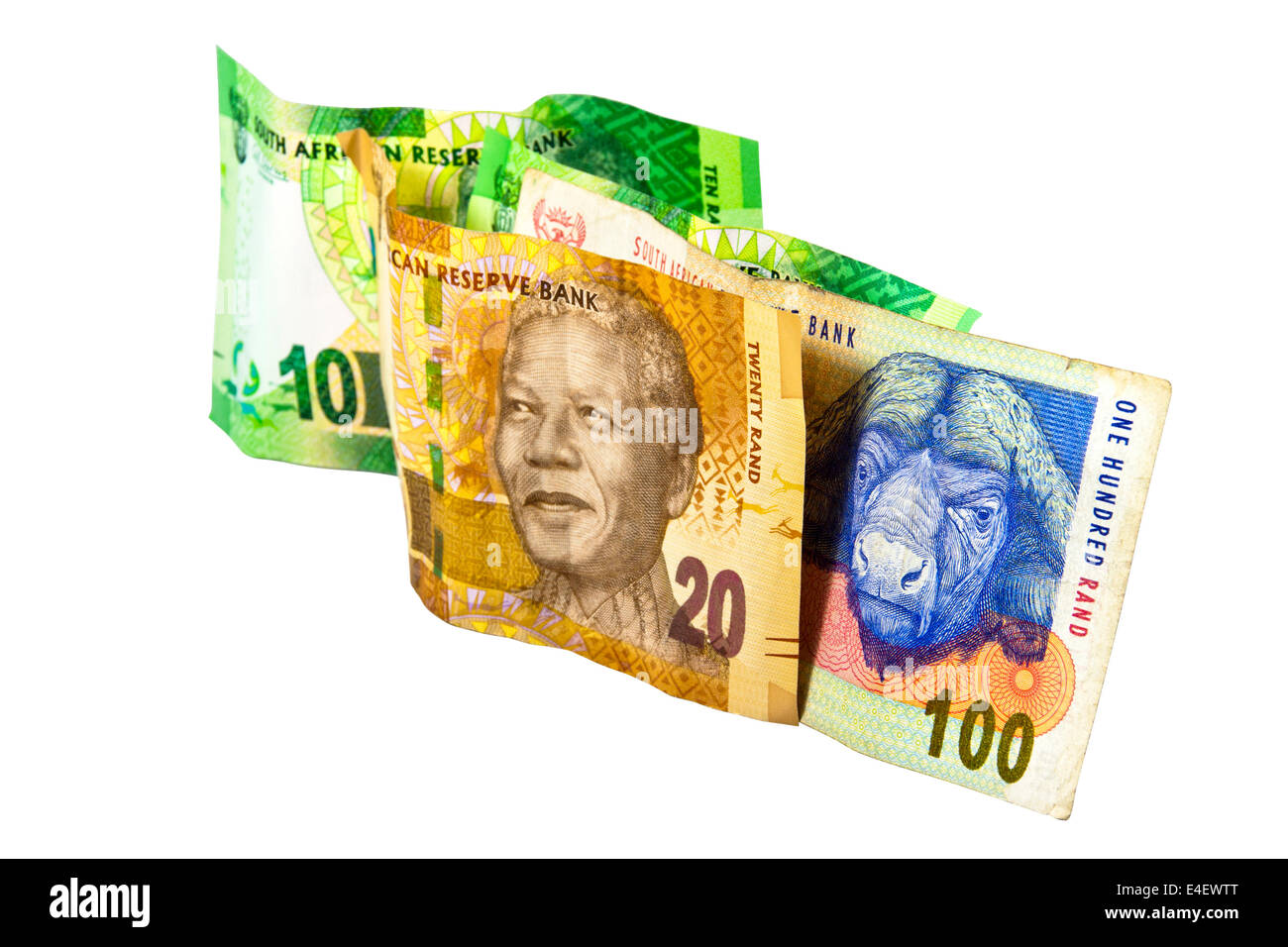 south African banknotes in colors of green, brown and blue Stock Photo ...