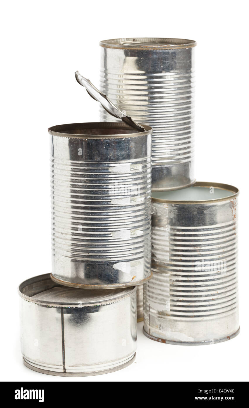 Empty aluminum cans collected for recycling over white background Stock ...