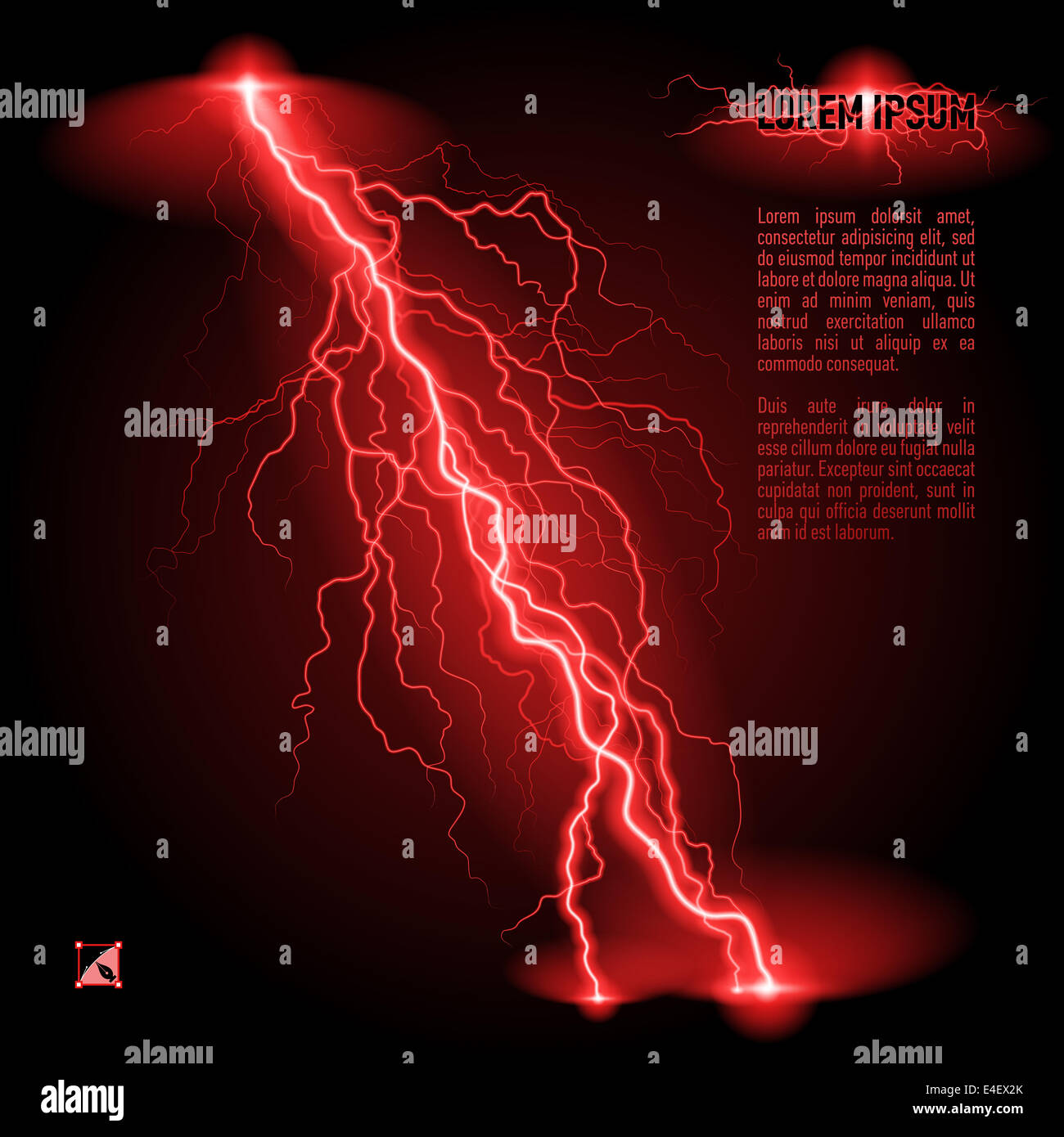 Red oblique branchy lightning line. Illustration with space for text ...